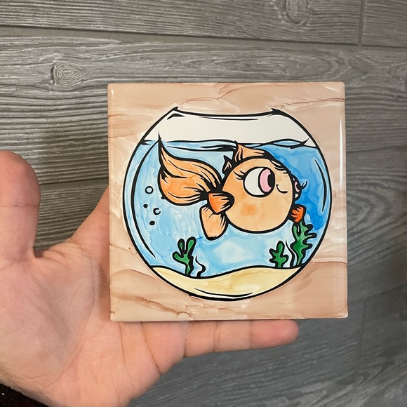 Hand Crafted | Accents | Orange Goldfish Ceramic Tile Decor Pet Art ...